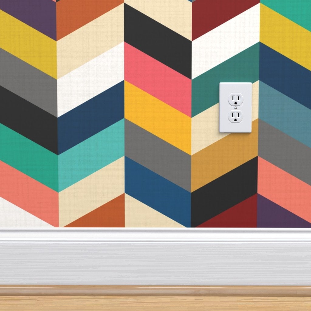 Rainbow Chevron Wallpaper Ellis Herringbone by Everindie | Etsy