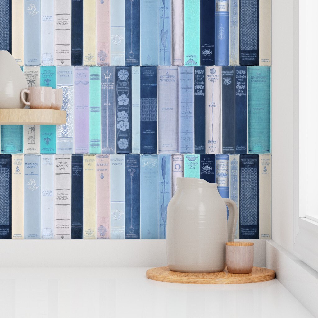Books Wallpaper Instant Library Blue by Peacoquettedesigns - Etsy