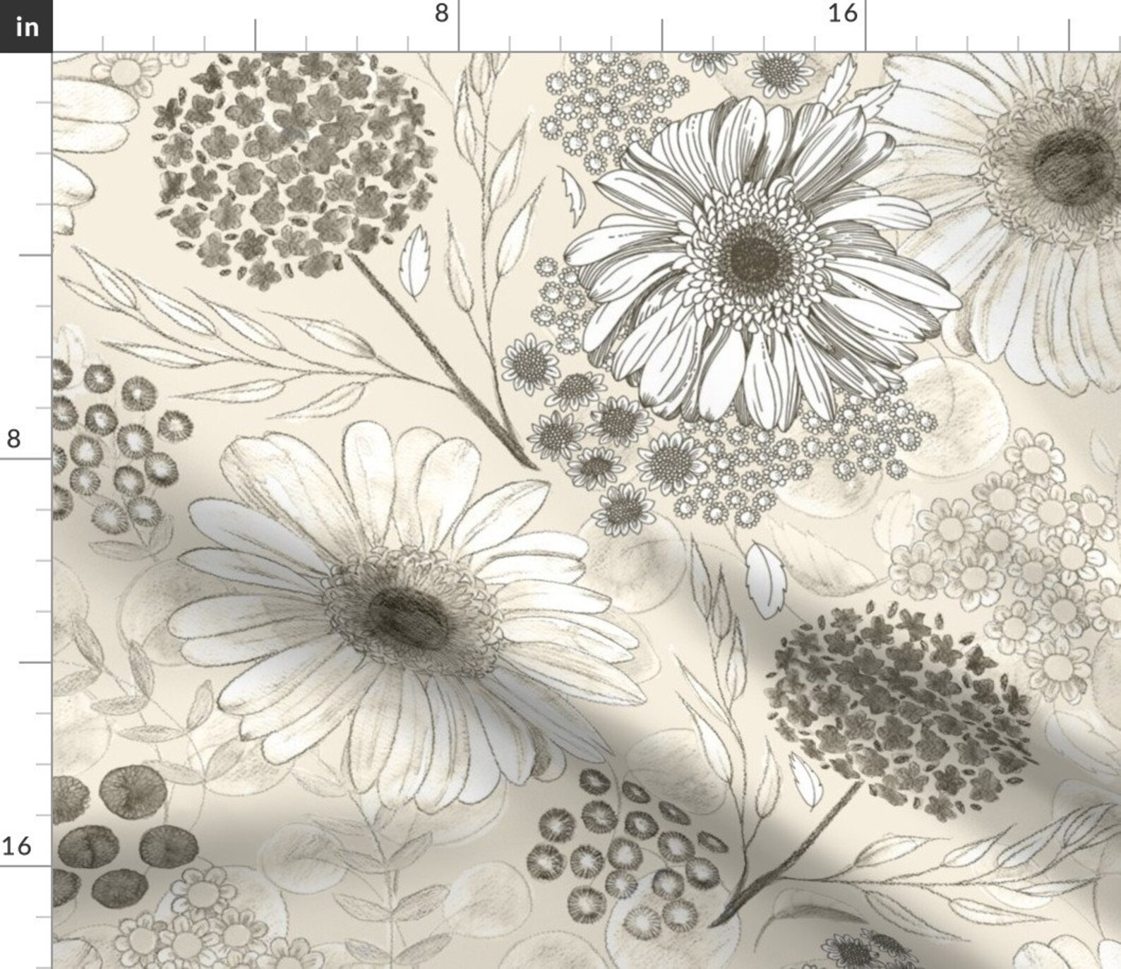 Neutral Floral Fabric Handdrawn-flowers-earth-tones by - Etsy