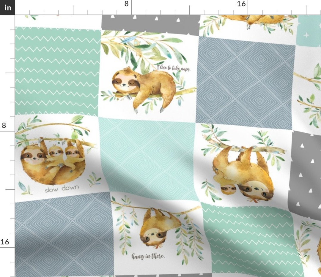 Quilt Sloth Nursery Fabric Sloth Cheater Quilt Patchwork - Etsy