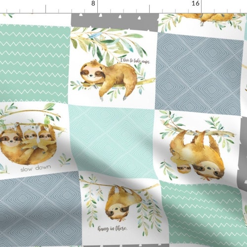 Quilt Sloth Nursery Fabric Sloth Cheater Quilt Patchwork - Etsy
