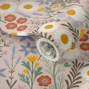British Florals Wallpaper - British Spring Meadow by Handypanda - Blush ...