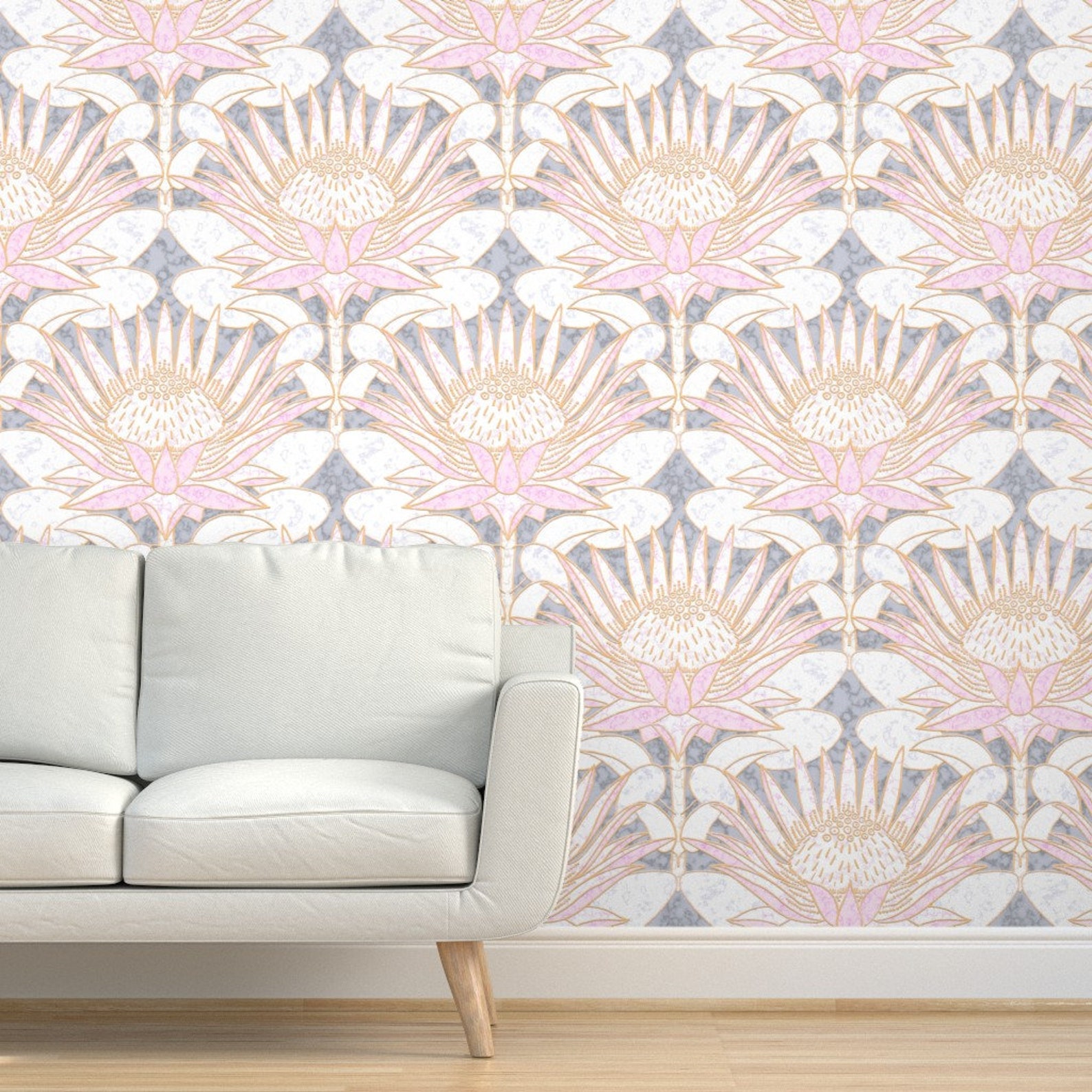 Art Deco Wallpaper Pink King Protea Art Deco 24 by - Etsy