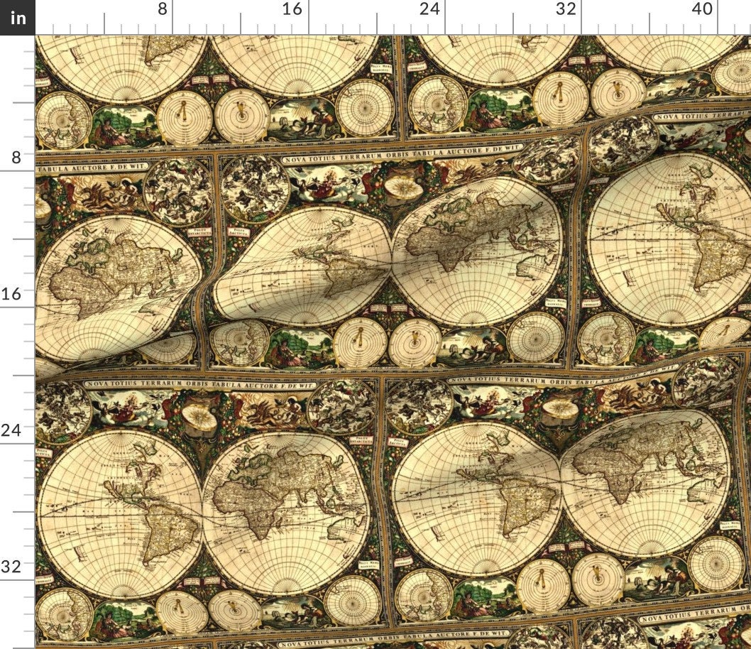 Old World Map Fabric Old World Map By Whimzwhirled Old | Etsy