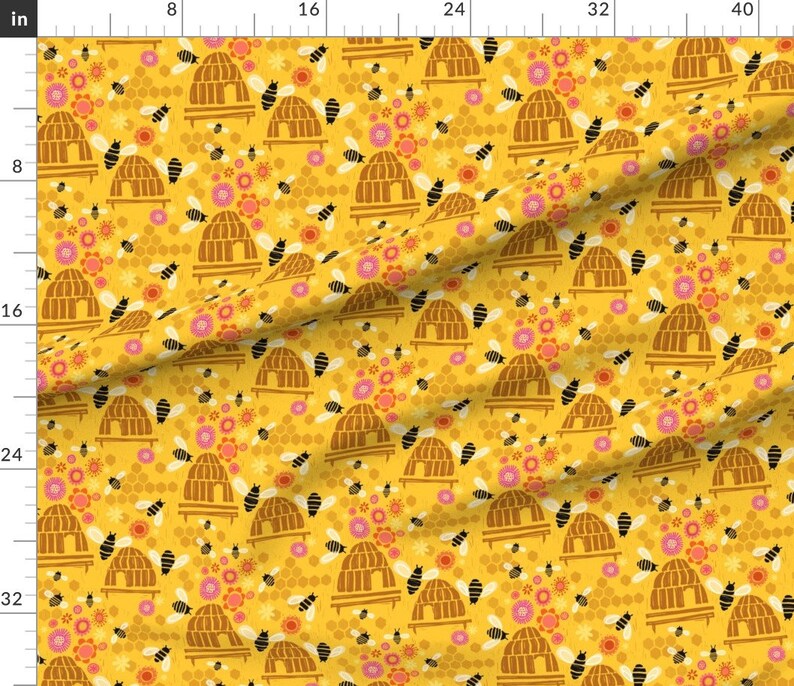 Bee Hive Fabric Beehive Happy by Robinpickens Bees - Etsy Australia