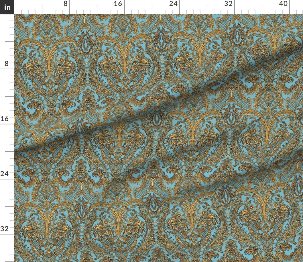 Rococo Fabric Rococo Gold by Olgart Faux Gilt Blue - Etsy