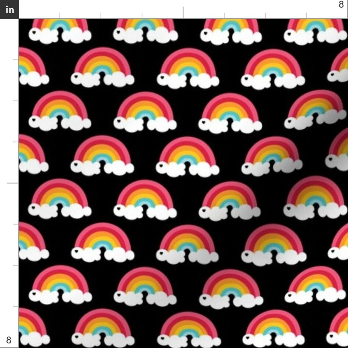 Tiny Rainbows Fabric Sunny Stormy Rainbows on Charcoal by | Etsy