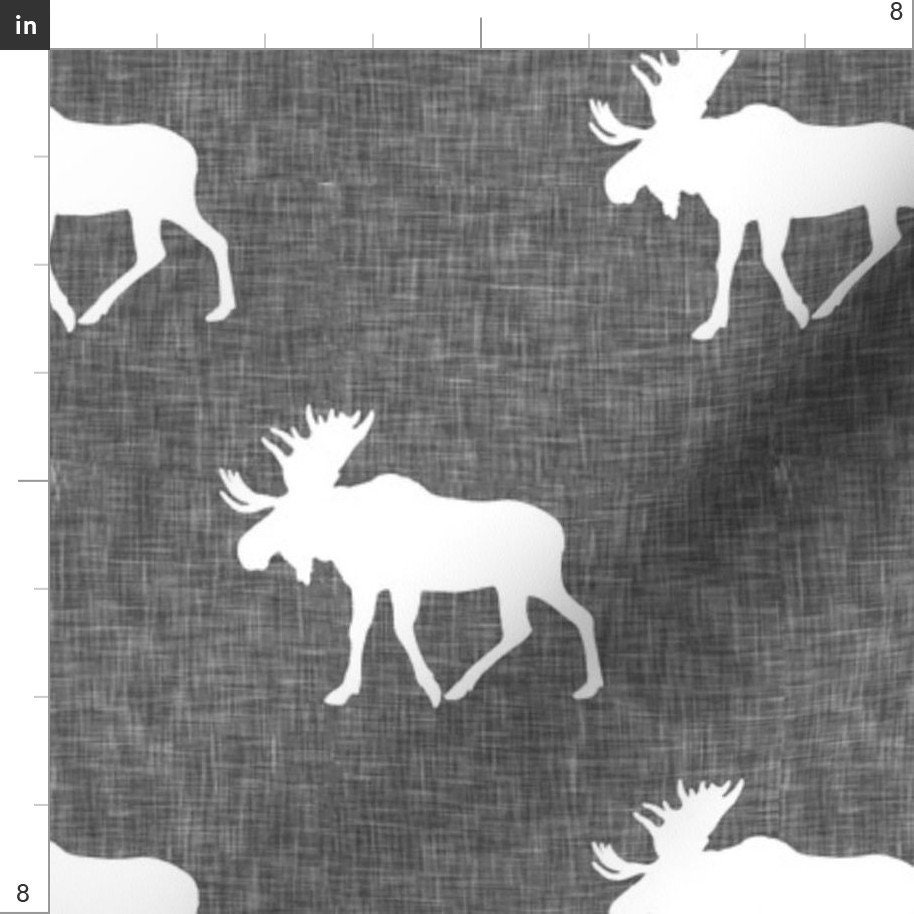 Moose Fabric White Moose on Grey Texture by - Etsy