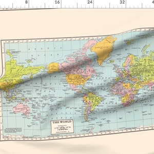 Multicolor Fabric World Map Vintage by Aftermyart Globe World Map ...