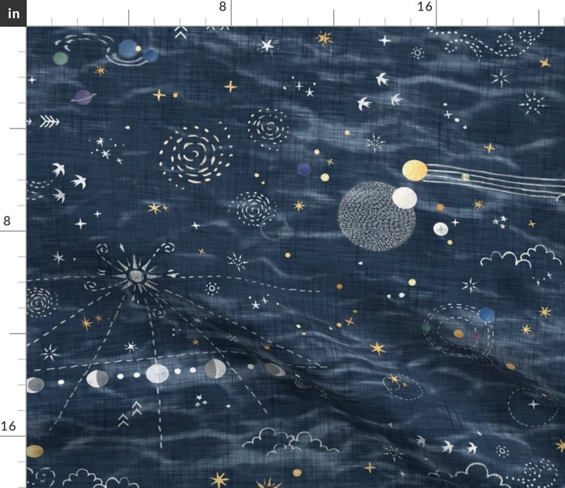 Stargazer Fabric Star Gazer on Dark Blue by Forest&sea - Etsy
