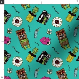Zombie Fabric Haunted Psychobilly Luau Toss in Retro Aqua by - Etsy