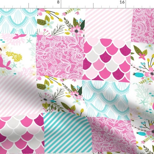 Mermaids Fabric Pink Mermaid Patchwork Blanket Rotated by - Etsy