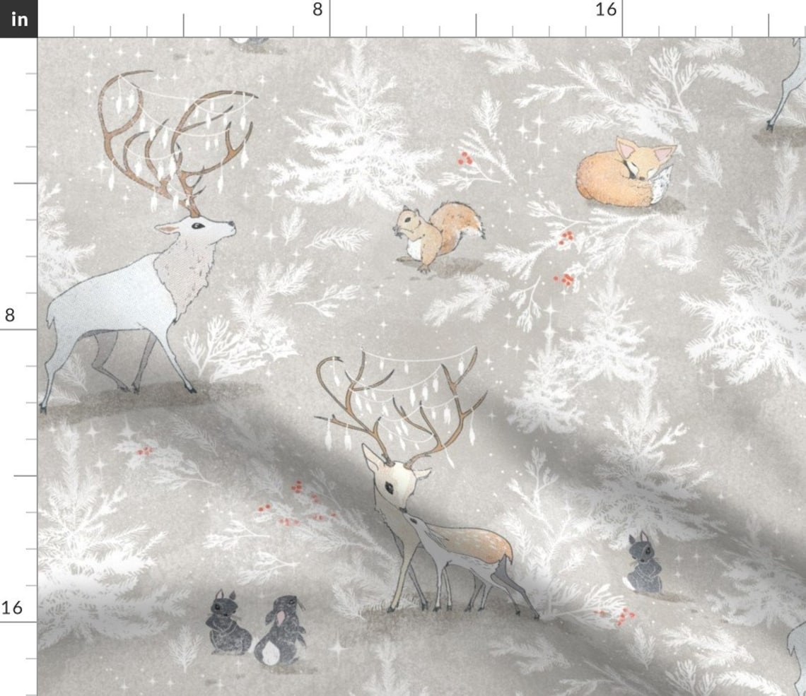 Winter Woodland Fabric Vintage Woodland Christmas large by - Etsy