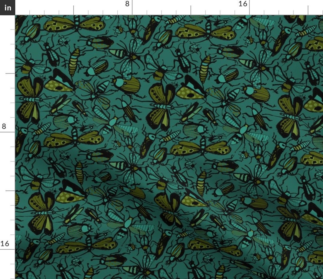 Green Watercolor Insect Fabric Insects by Wideeyedtree Watercolor Bugs ...