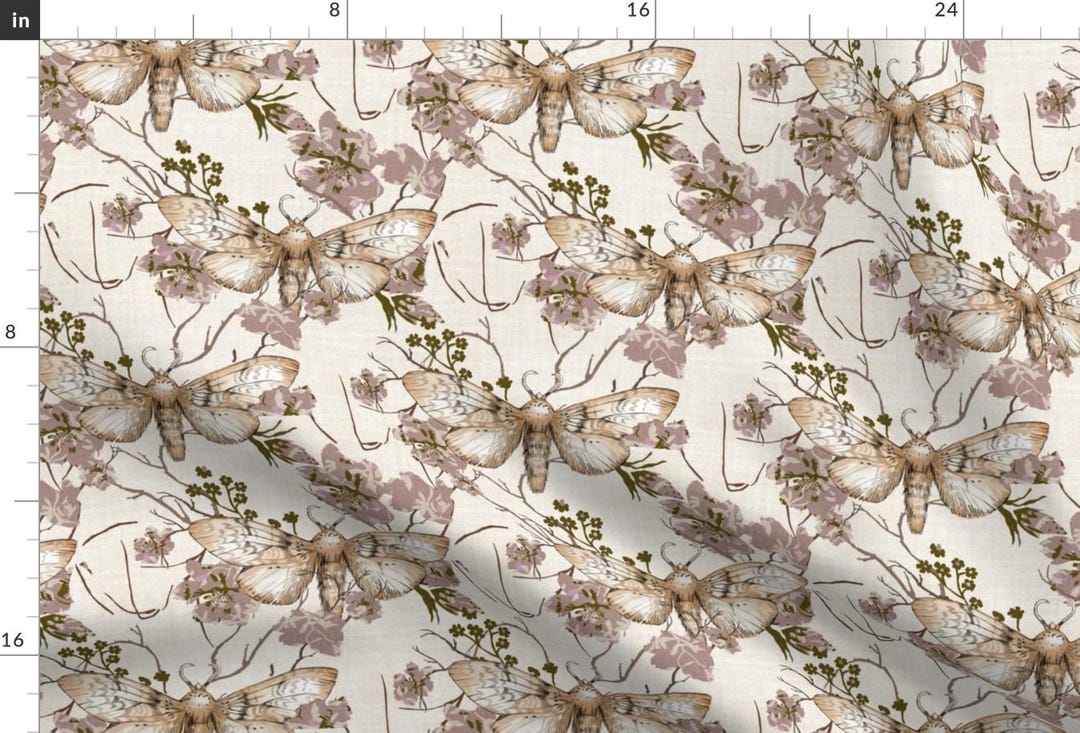 Beige Moth Branches Fabric - Moth Natural Floral Blossom by Holli ...
