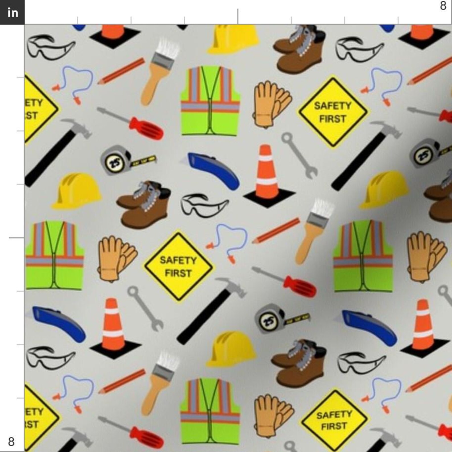 Construction Fabric Safety First People Gray by Kaldreadesigns ...