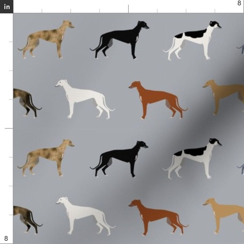 Greyhound Fabric Greyhounds Pattern Grey Multi Colored Coats | Etsy