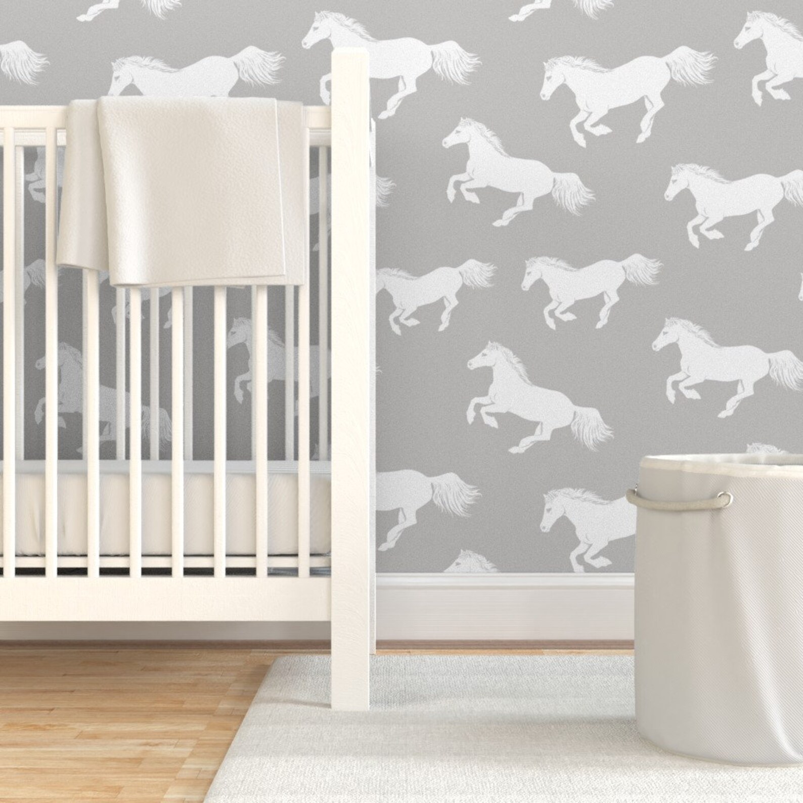 Horse Wallpaper Pony Stampede in Smoke by Thistleandfox - Etsy