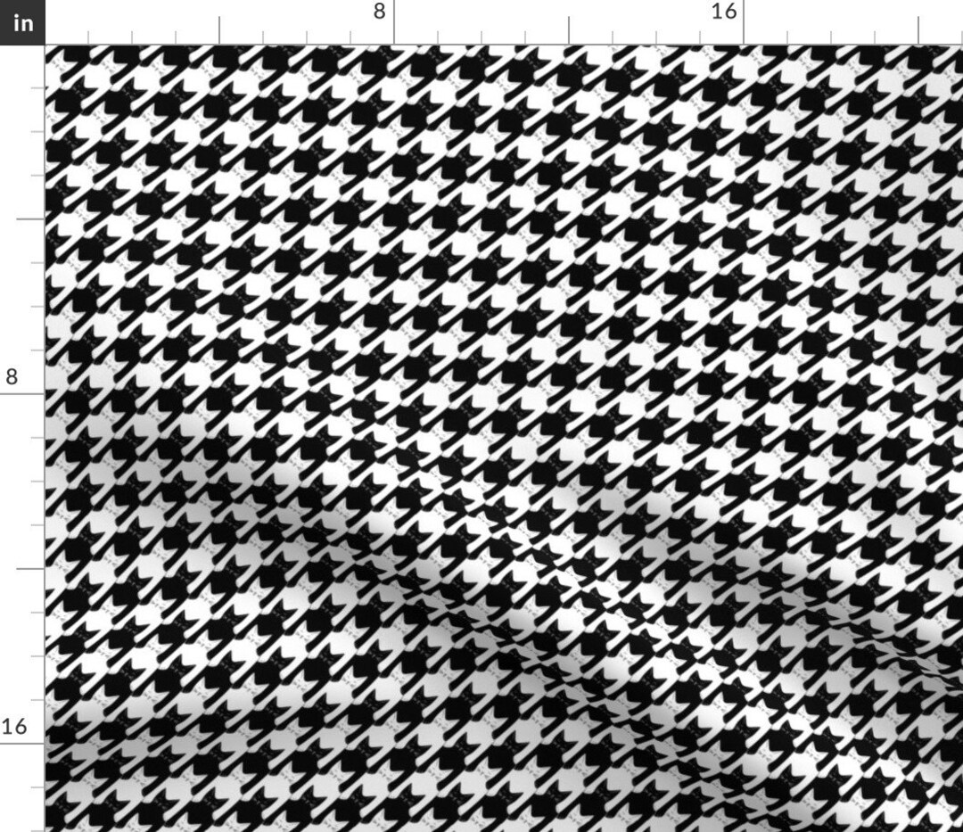 Kitty Houndstooth Fabric Cats-tooth in Black and White small Scale by ...