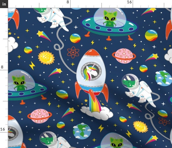 Astro Animals Illustration Space Fabric Outer Space Funky | Etsy