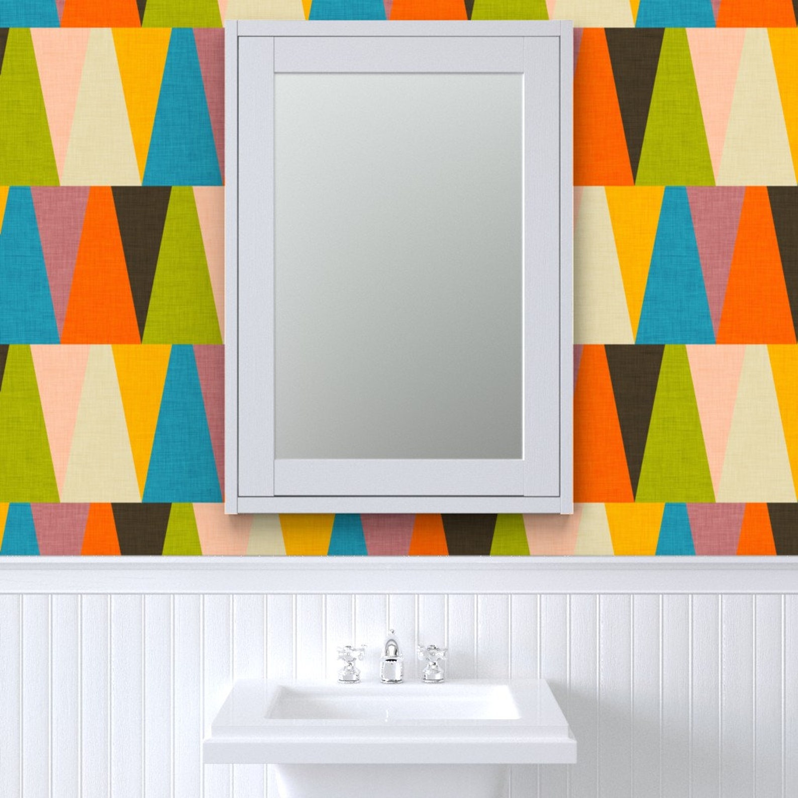 Mid Century Mod Wallpaper Retro Color Block Triangle by - Etsy
