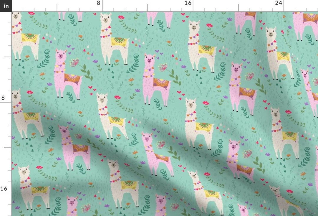 Llama Fabric - Festive Llama With Flowers by Latheandquill - Llama ...
