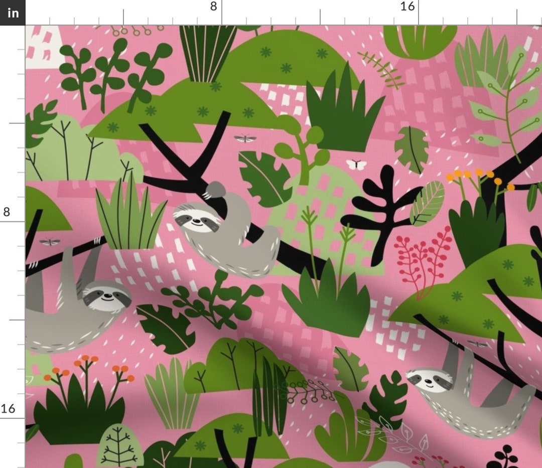 Cute Sloth Fabric Sloth Cloth Blush by Lellobird Sloths in Trees Forest ...