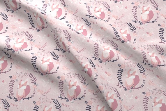 Pink Fox Fabric Fox In A Wreath By Innamoreva Woodland Fox | Etsy
