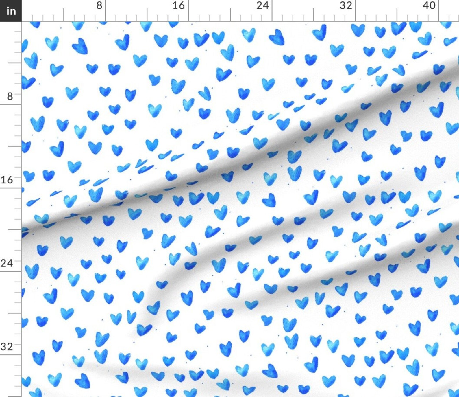 Blue Watercolor Heart Fabric French Blue Heart by - Etsy