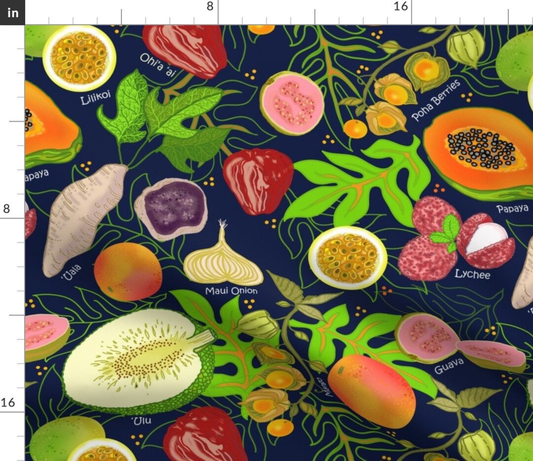 Tropical Fruit Fabric Homegrown Hawaii by Honoluludesign Hawaiian Fruit ...