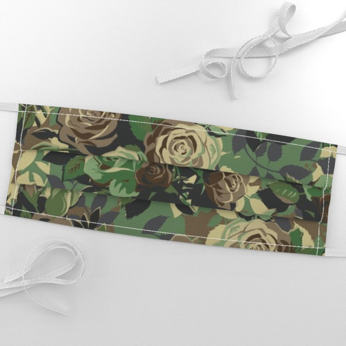 Camo Flowers Fabric Camo Rose By Emilystoneprints Green | Etsy