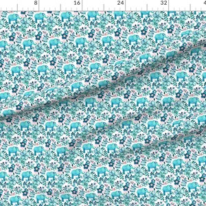 Elephant Fabric Little Teal Elephant Watercolor Floral on White by ...