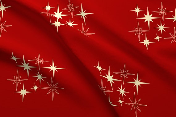 Red Atomic Star Fabric Mid Century Atomic Perfect Stars By | Etsy
