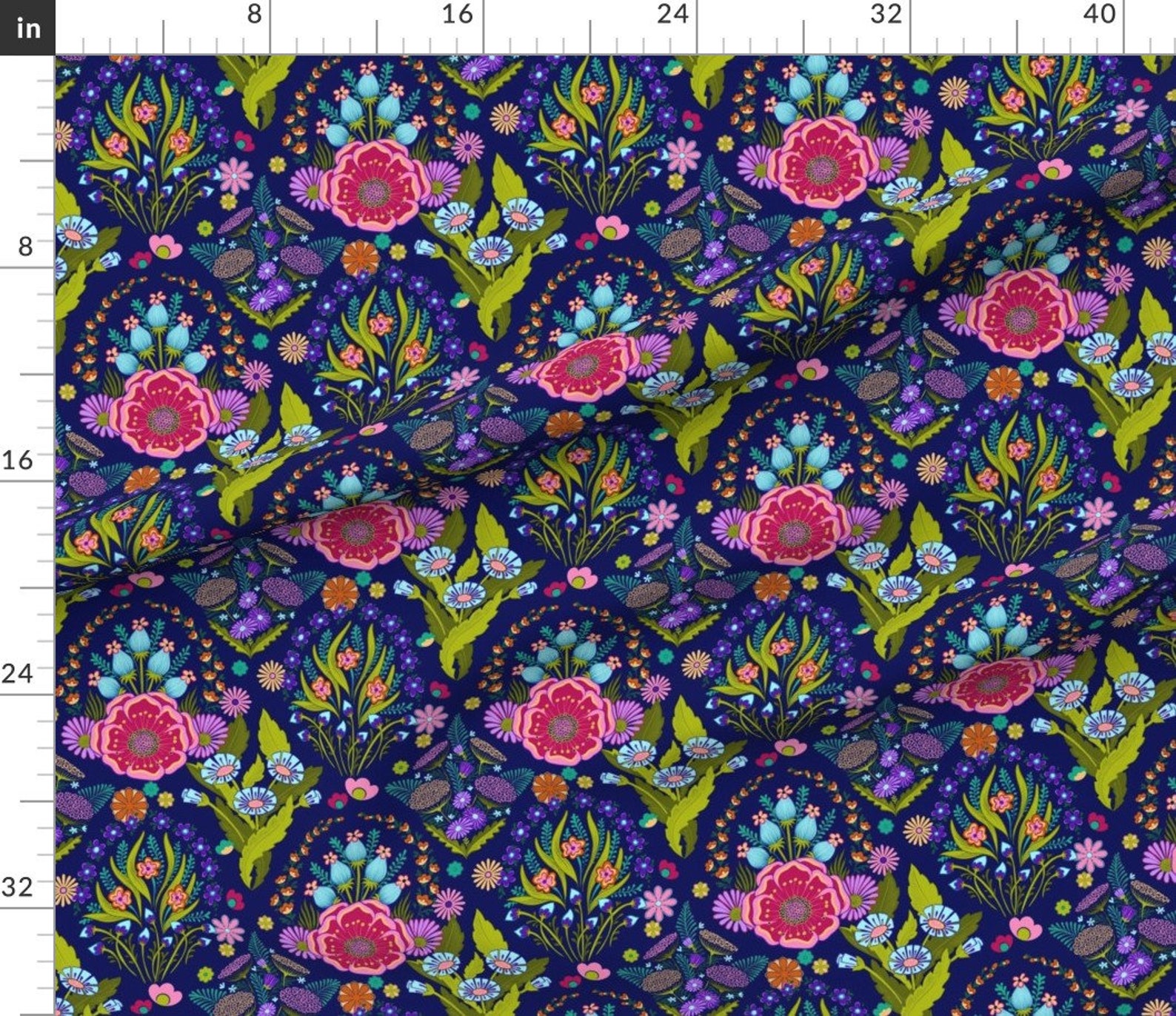 Jewel Fabric Jewel Tone 70s Bohea Floral by Taranealart | Etsy