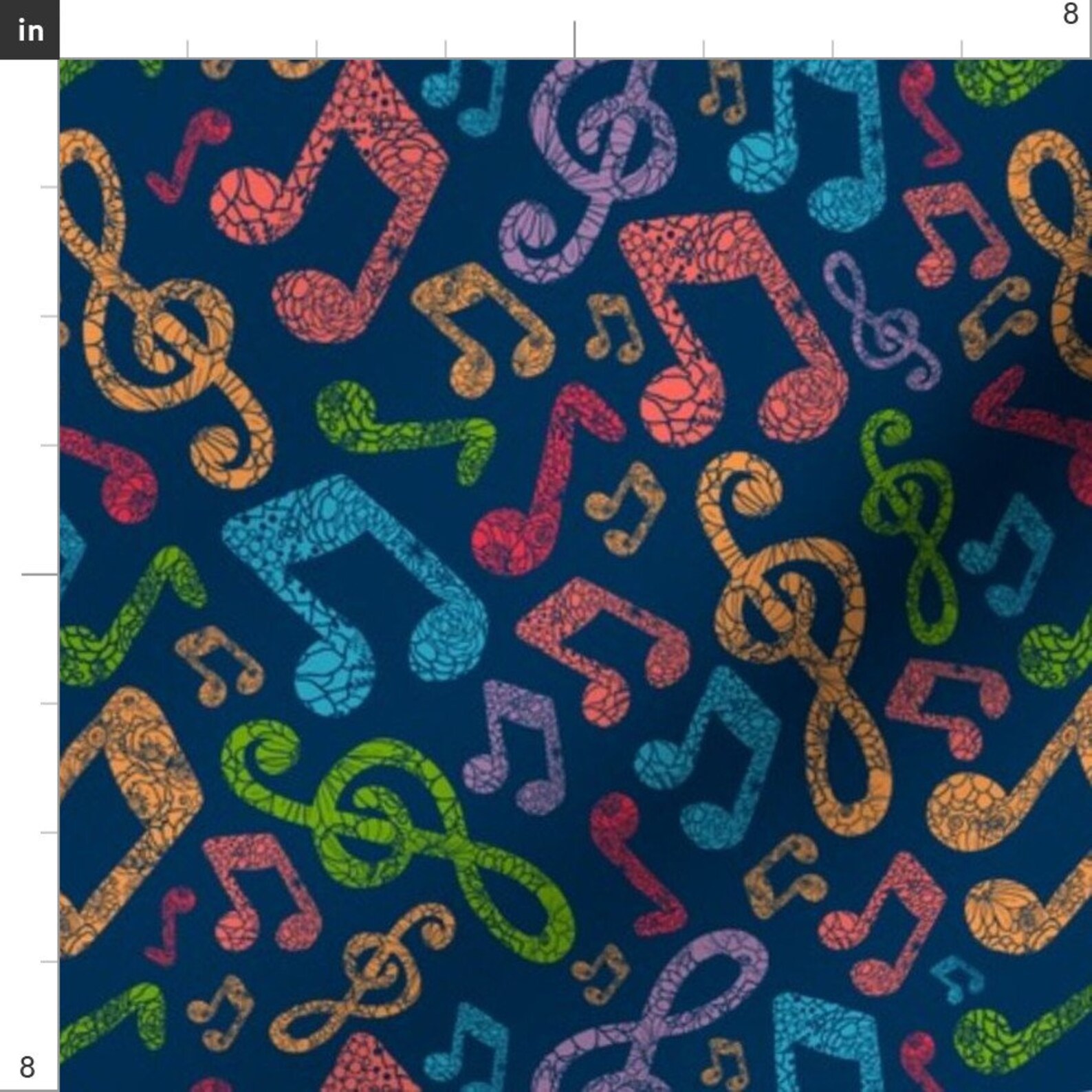 Kids Music Fabric Funky Musical Notes by Oksancia Navy and - Etsy