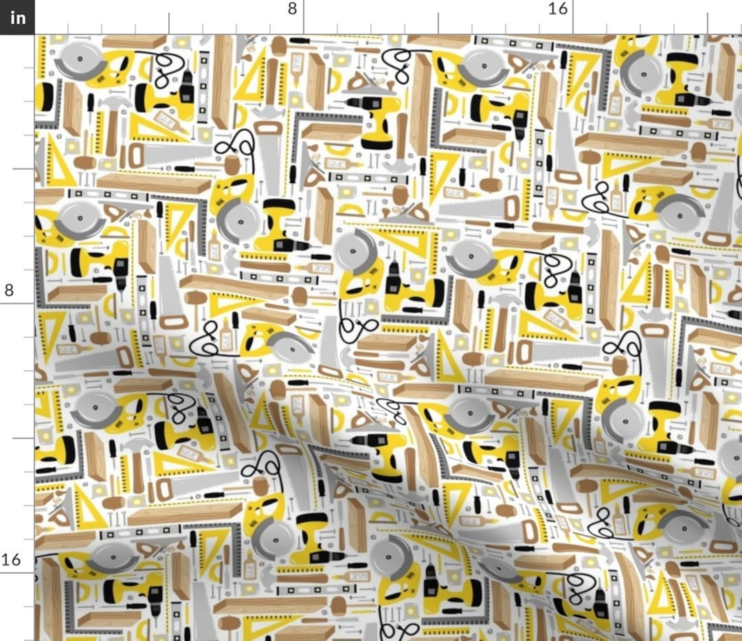 Tool Fabric Measure Twice, Cut Once small by Robyriker Yellow Black ...