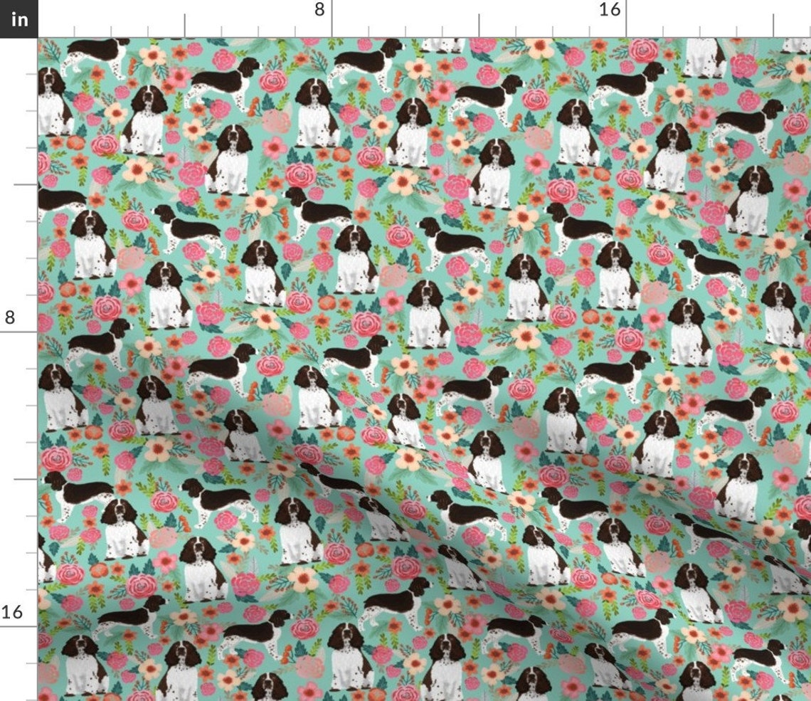 Spaniel Dog Fabric English Springer Spaniel Floral Dog by - Etsy