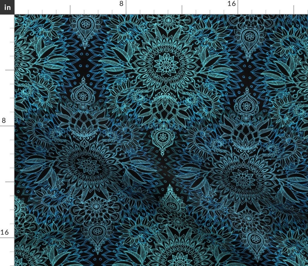 Botanical Fabric Midnight Teal and Aqua Protea Doodle by Micklyn ...