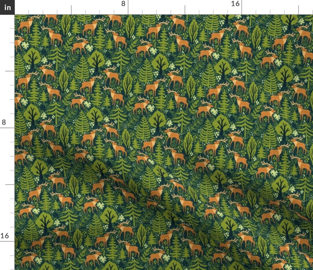 Green Woodland Landscape Deer Fabric Deer in the Forest. - Etsy