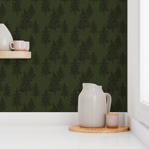 Hunter Green Wallpaper Evergreen Trees by Sugarpinedesign - Etsy
