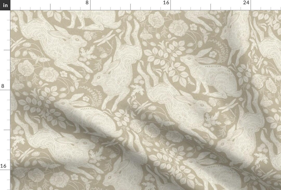 Woodland Rabbit Apparel Fabric - Ivory Rabbit by Silver_steer_design ...