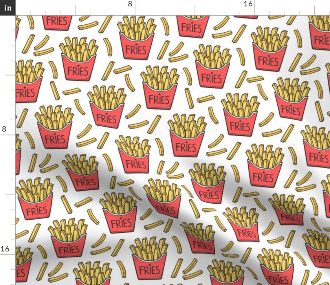 Fries Fabric French Fries Fast Food Red on White by Caja | Etsy