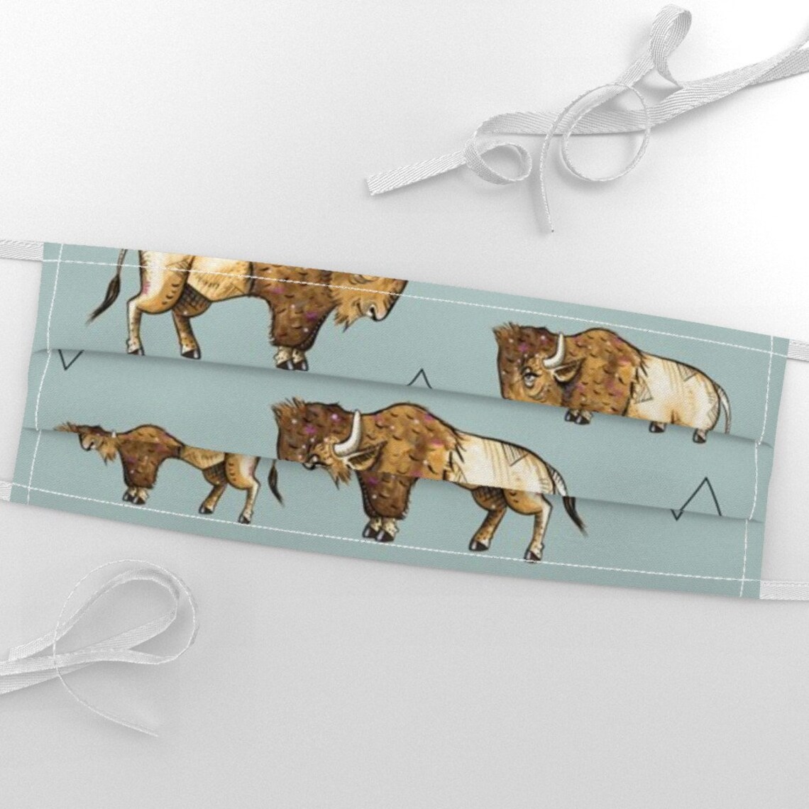 Watercolor Buffalo Fabric Buffalo Triangles on Blue by | Etsy