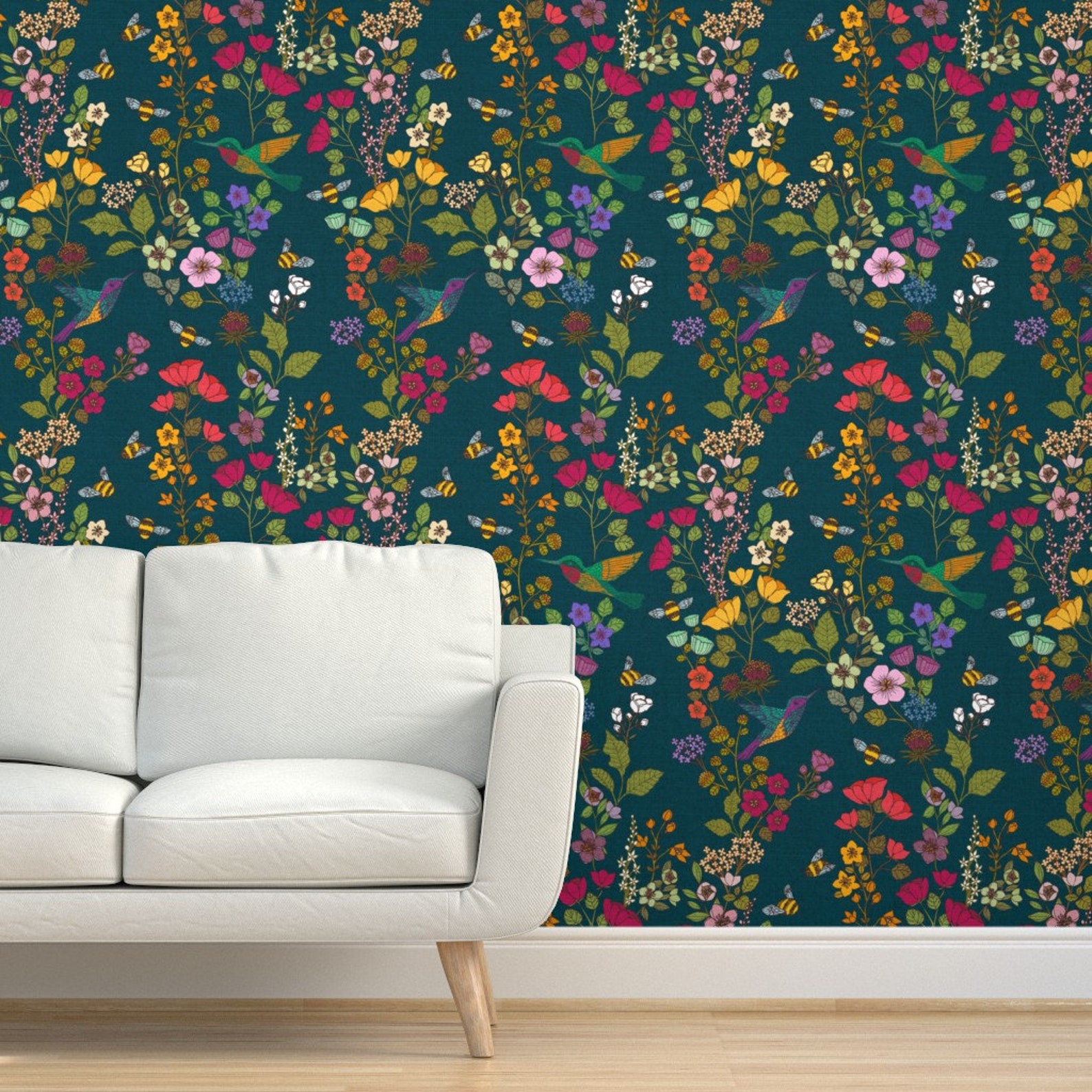 Pollinators Wallpaper Hummingbirds and Bees forest by | Etsy