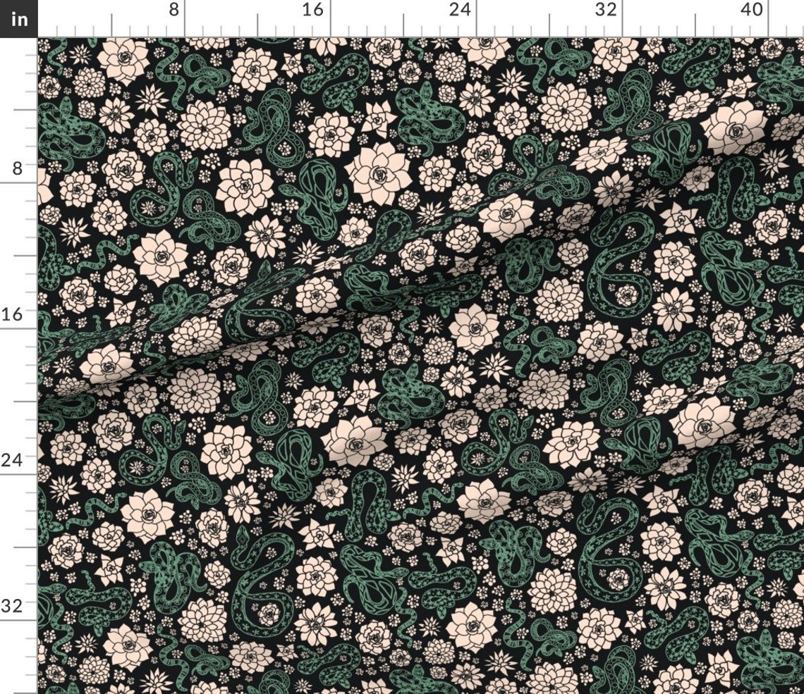 Snakes Fabric Snakes and Succulents by Spottedpepperdesigns - Etsy