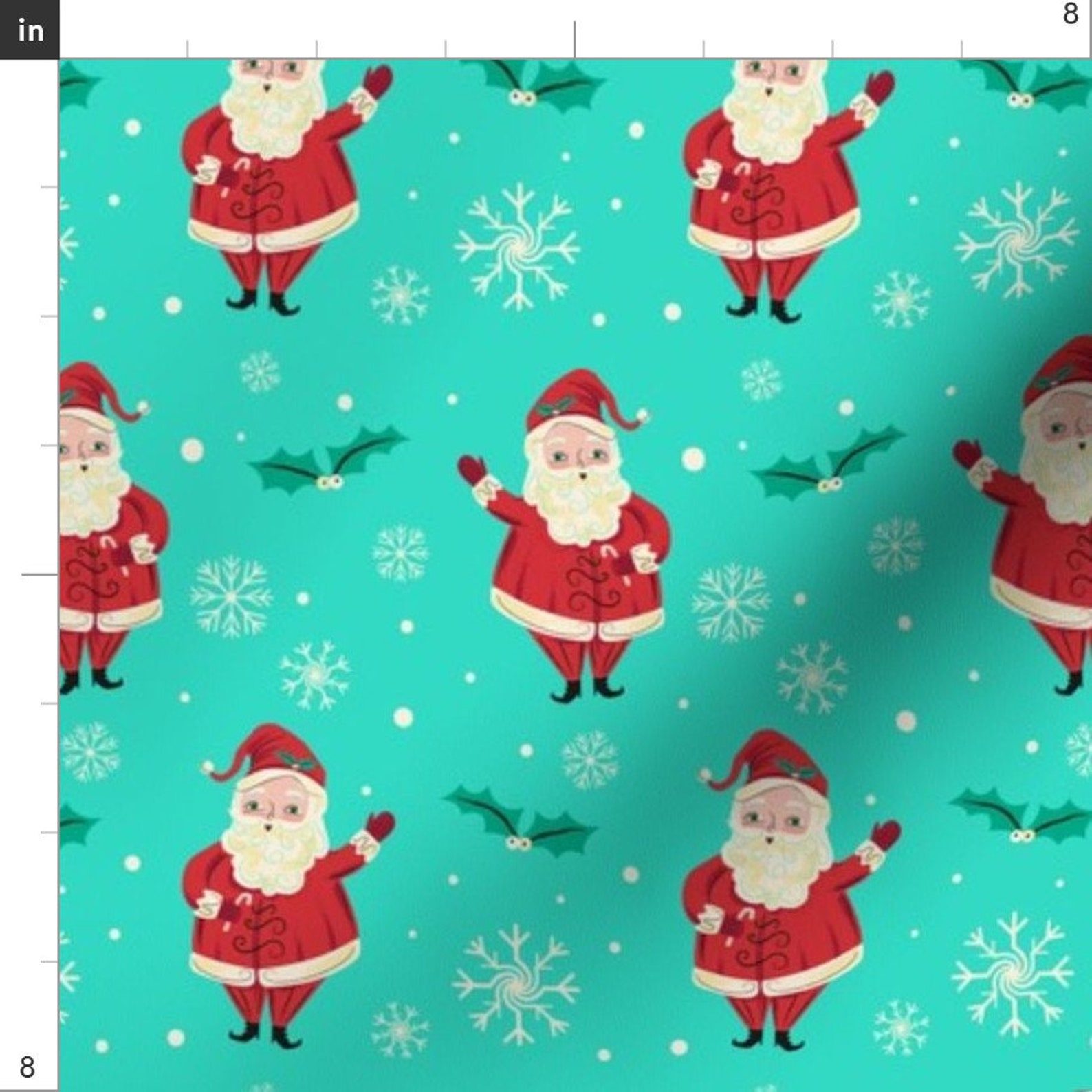 Kitsch Santa Claus Fabric Retro Waving Santa Aqua by - Etsy