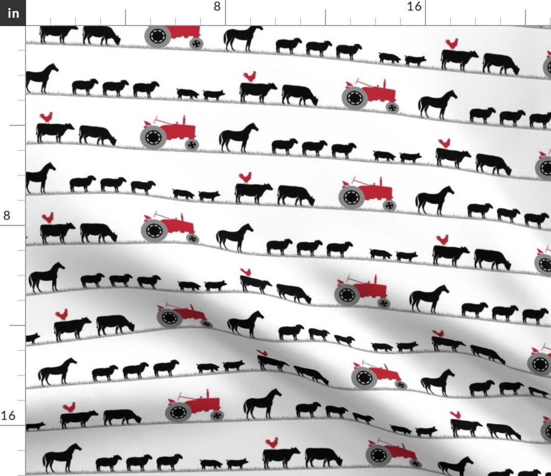 Farm Animals Fabric Farm Animals on Parade Black and Red by ...