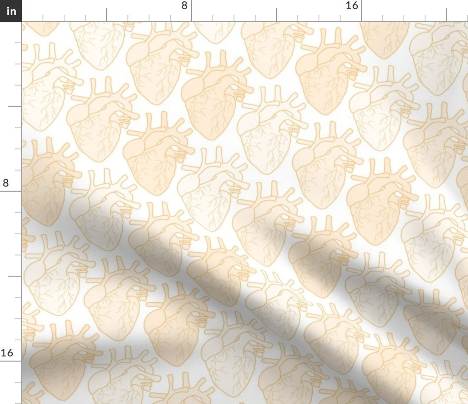 Anatomic Hearts Fabric Pale Gold Hearts by Pond Ripple - Etsy