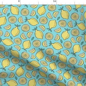 Lemon Fabric Lemon Citrus on Blue by Caja Design Boho Modern Fruit ...