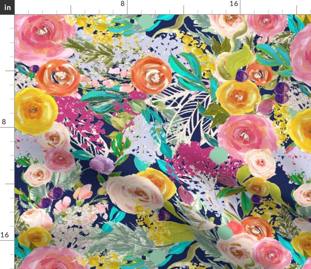 Autumn Floral Fabric Autumn Blooms Painted Floral // Navy by - Etsy